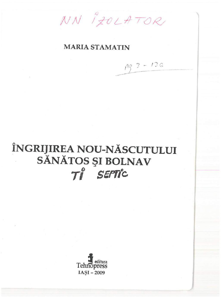 Ingrijirea Nou-Nascutului Sanatos Si Bolnav - Maria Stamatin | PDF