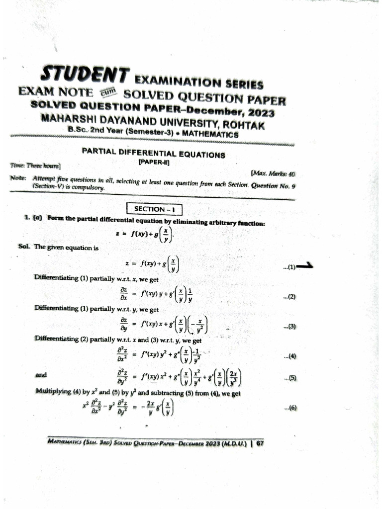 Math BSC 3rd Semester Partial Differential Equations Pyq | PDF