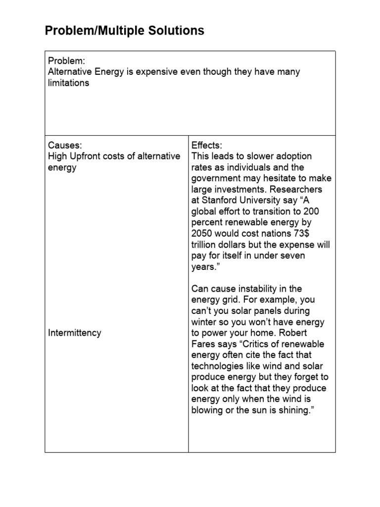 Copy of Problem Multiple Solutions | PDF | Renewable Energy | Energy ...