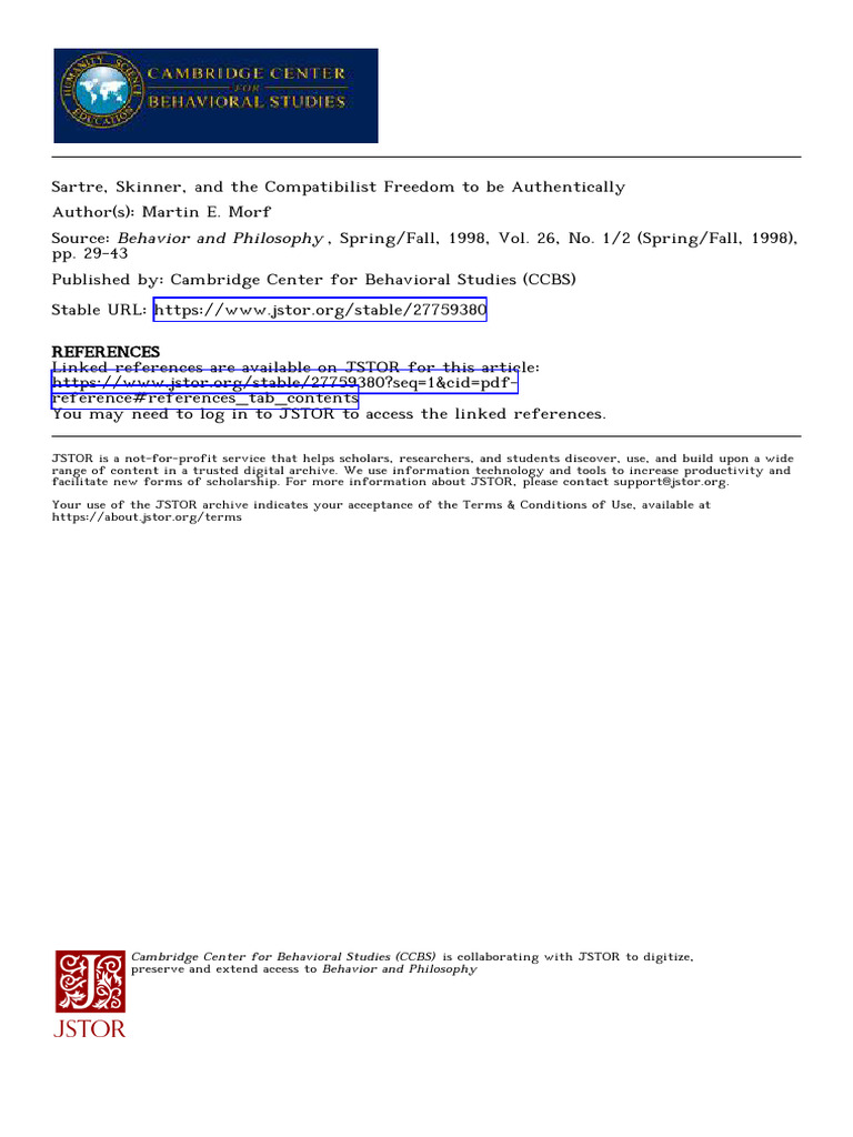 Morf SartreSkinnerCompatibilist 1998 | PDF | Free Will | Existentialism