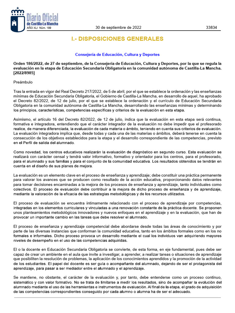 Evaluación ESO en Castilla-La Mancha | PDF | Evaluación | Enseñando