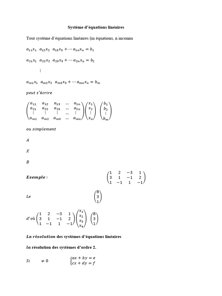 Résolution des systèmes d'équations linéaires | PDF | Matrice ...