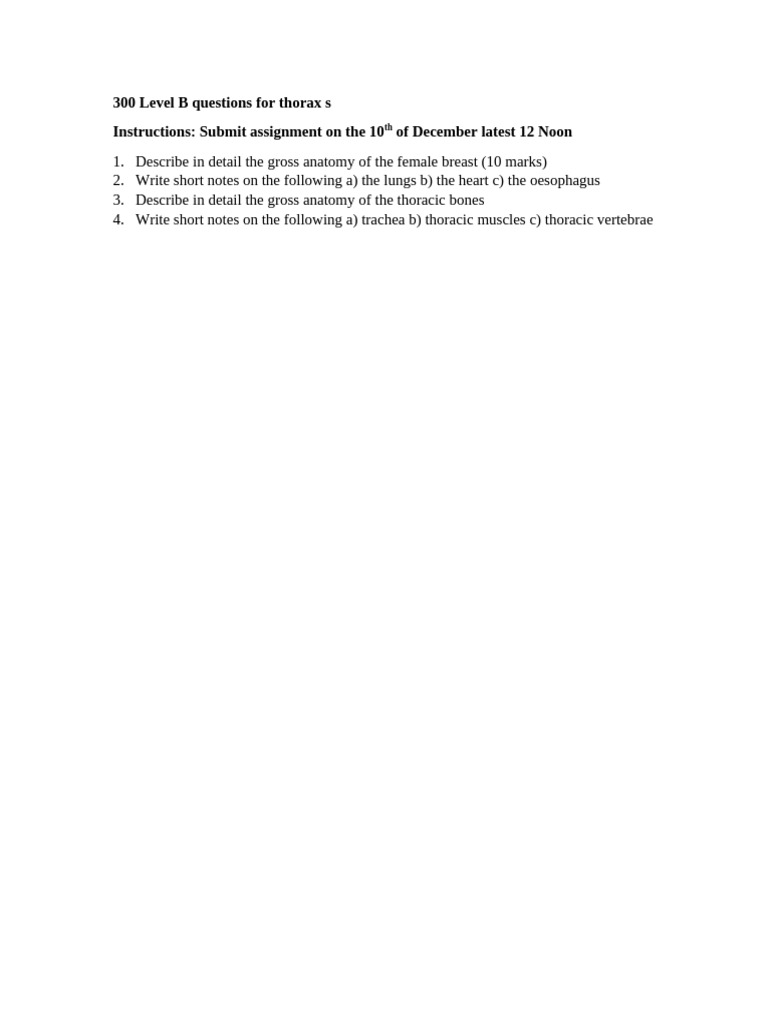 300 Level B Questions For Thorax S | PDF