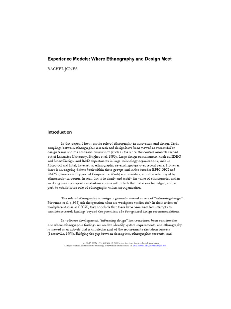 Ethnographic Praxis - 2009 - JONES - Experience Models Where ...