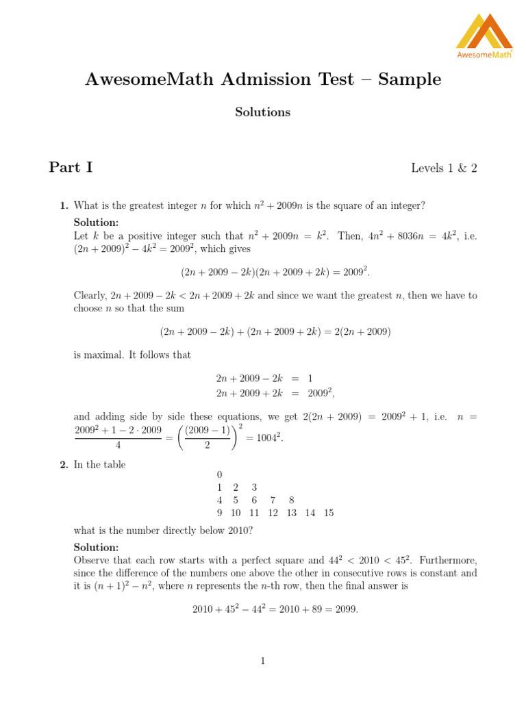 Amsp Sample Admission Test Solutions 2021 v3 | PDF | Mathematical ...