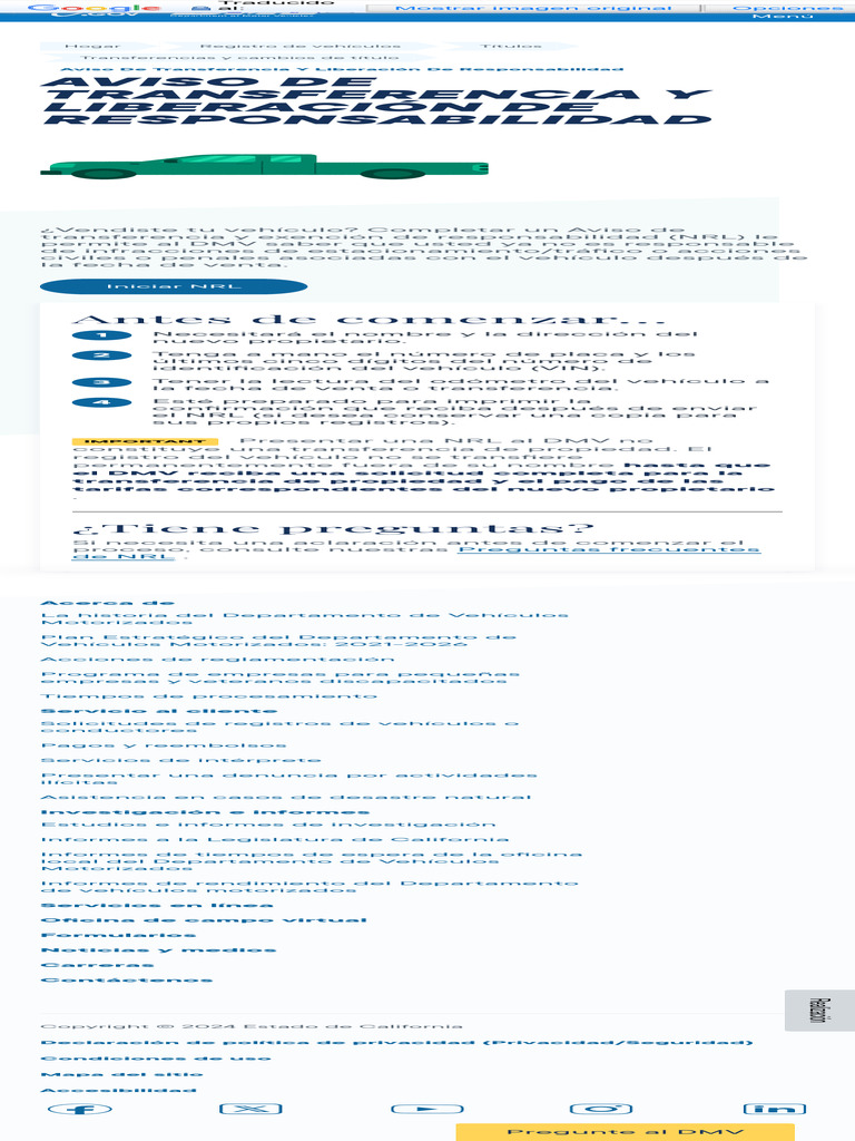 Notice of Transfer and Release of Liability - California DMV | PDF