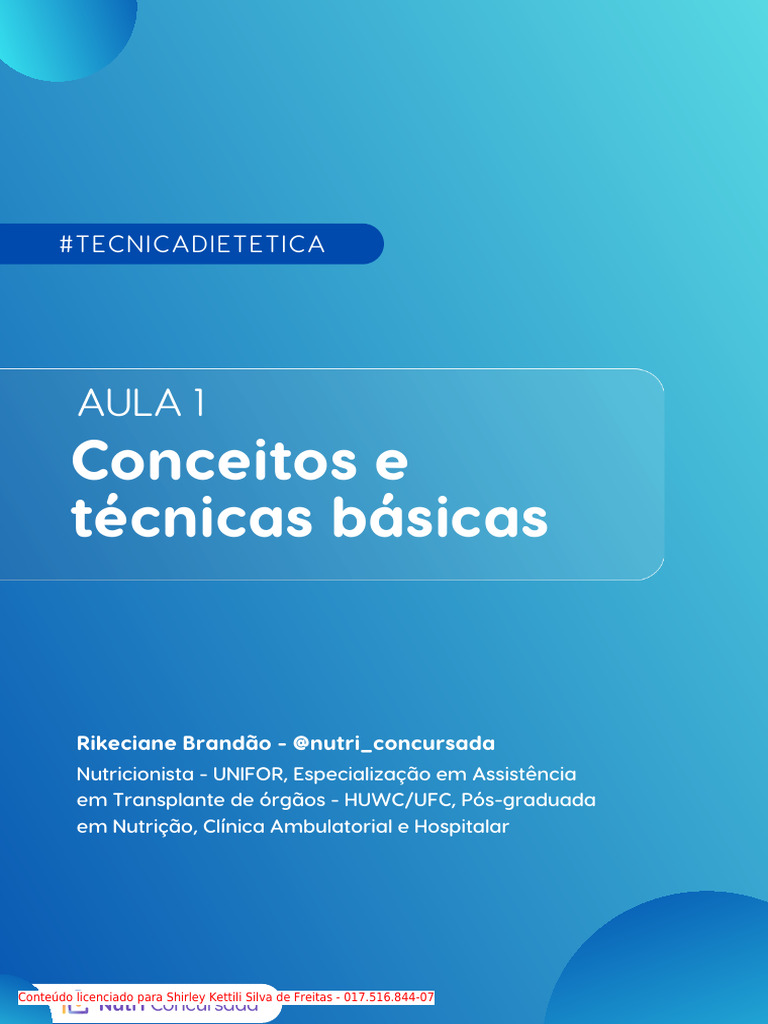 TCNICADIETTICA Aula1 Conceitosetcnicasbsicas | PDF | Calor | Agricultura