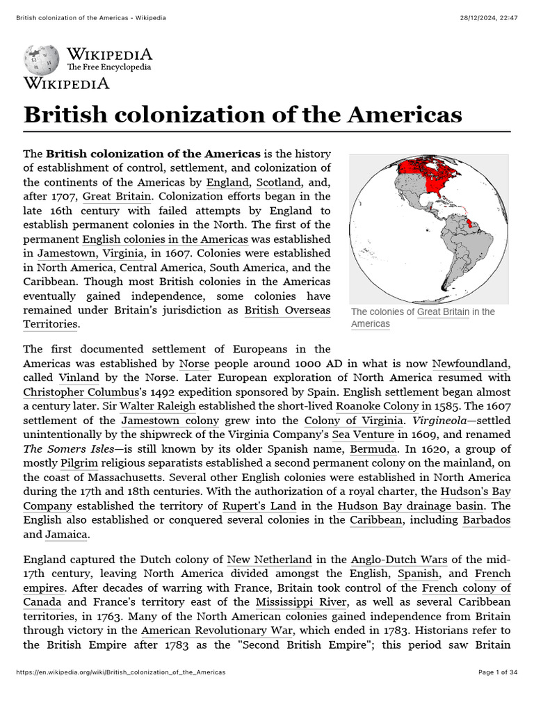 British Colonization of The Americas | PDF | British Colonization Of ...