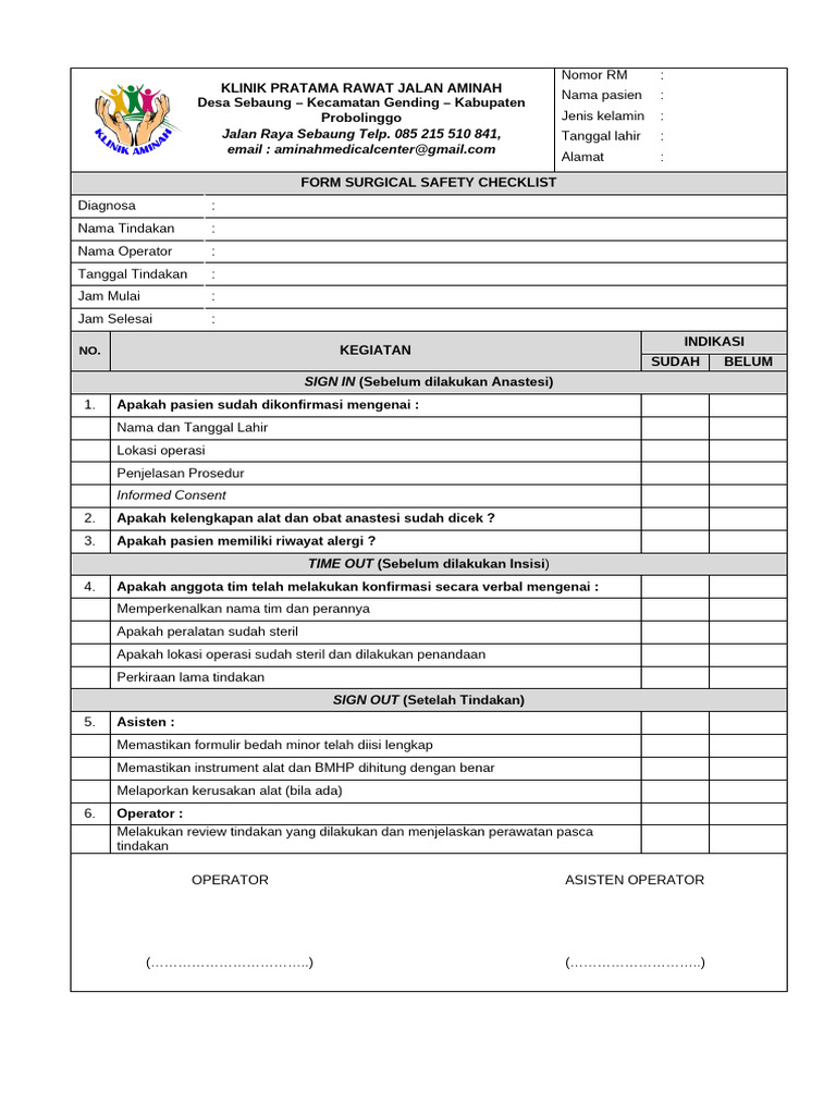 Fix Form Surgical Safety Checklist | PDF