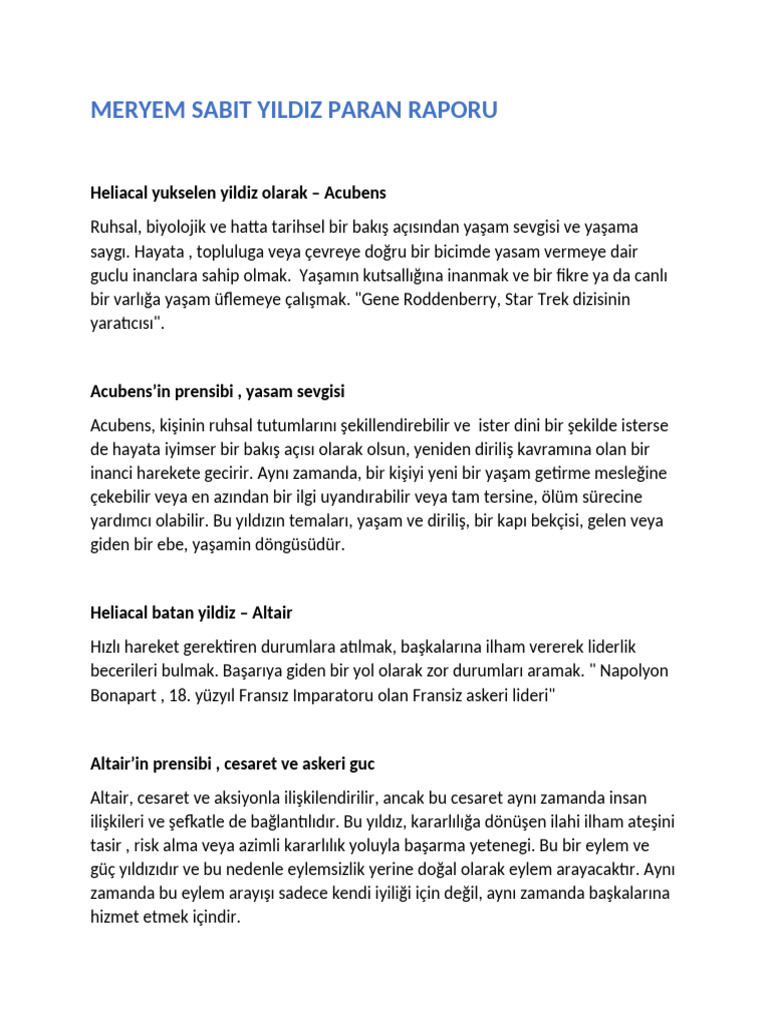 Meryem - Sabityildizlarparanraporu | PDF