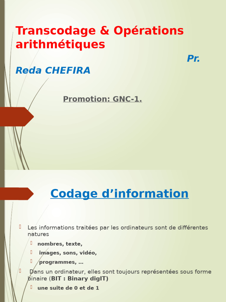 Transcodage et Opérations Arithmétiques | PDF | Nombre | Notation ...