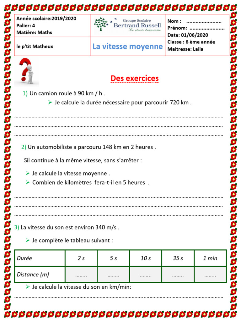 Exercices de Vitesse pour 6ème | PDF