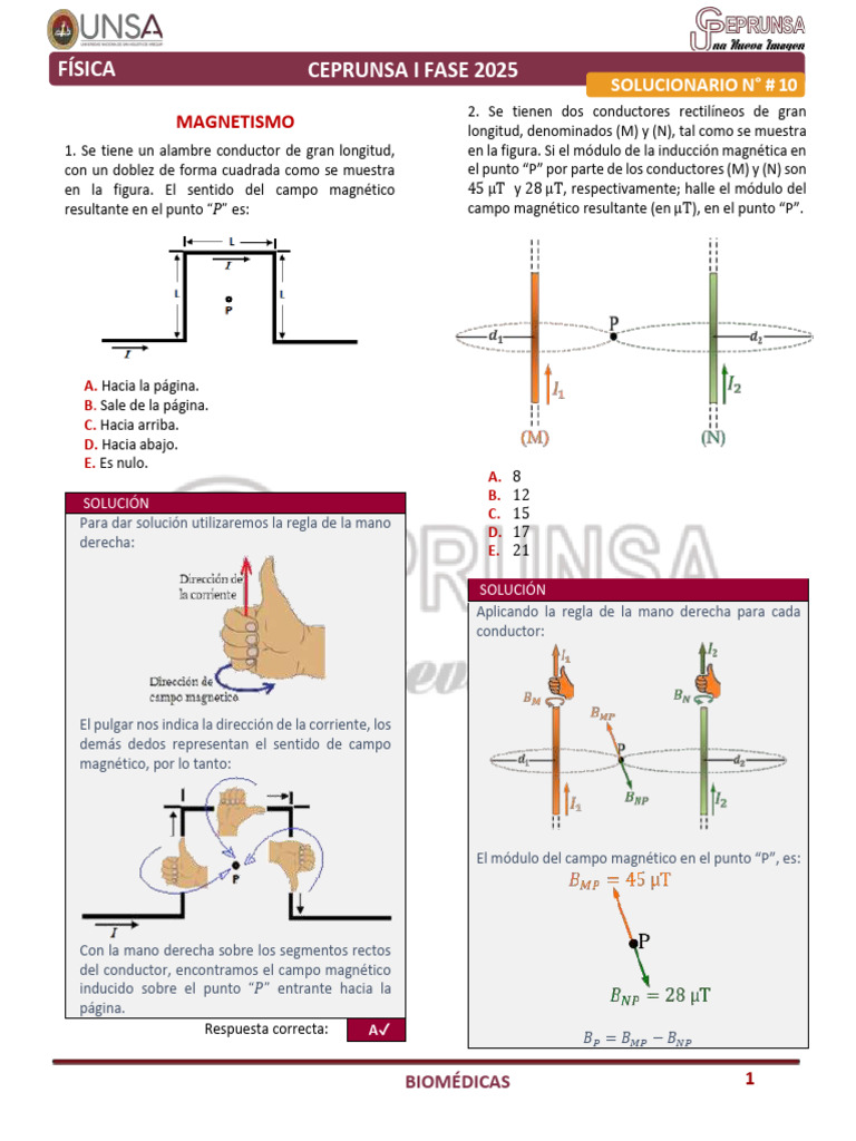 Práctica 10 Ceprunsa - Física - Solucionario | PDF | Campo magnético | Magnetismo