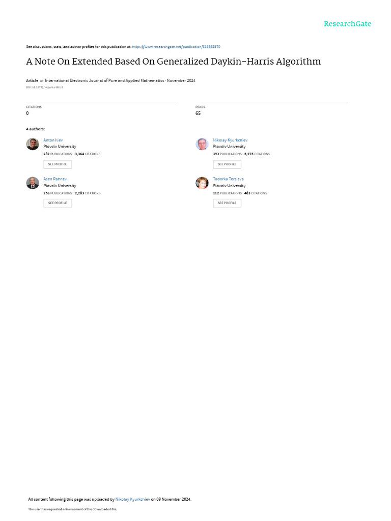 A Note On Extended Based On Generalized Daykin-Harris Algorithm | PDF | Algorithms | Central ...