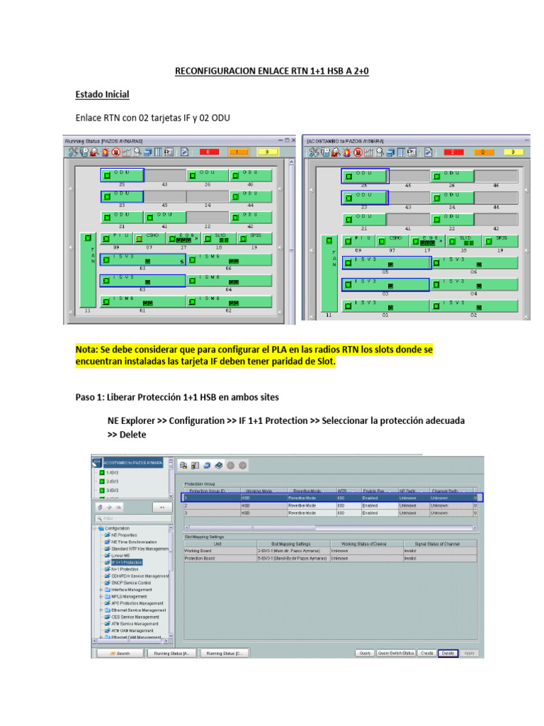 Configuración RTN 1+1 a 2+0 HSB | PDF