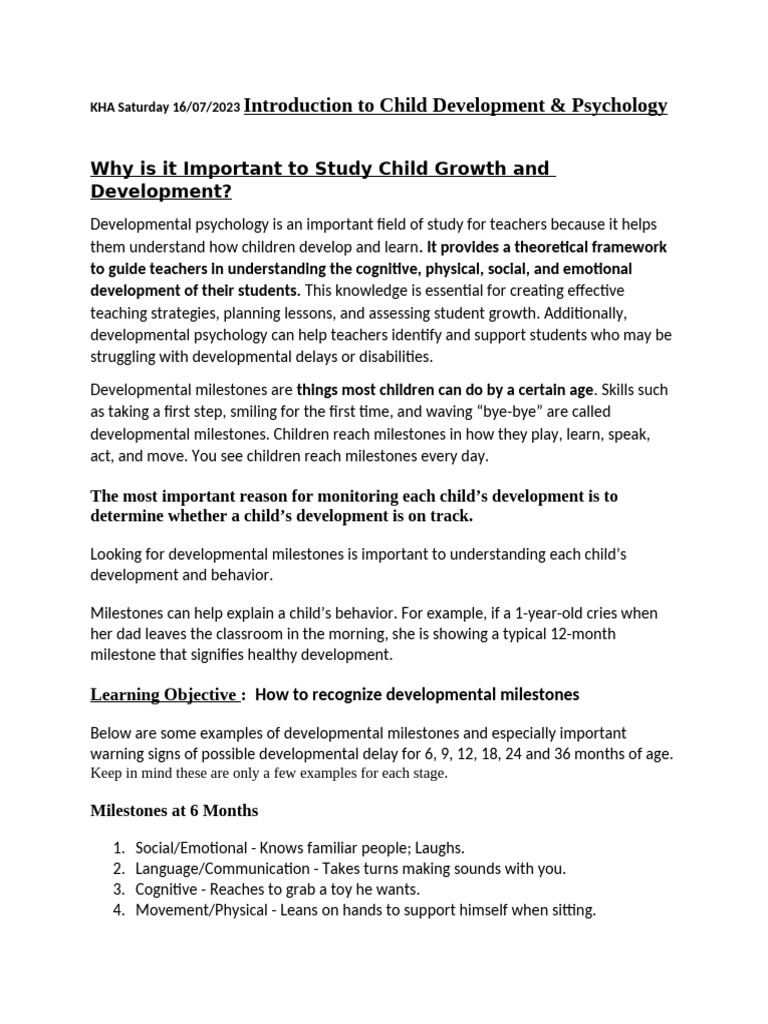 16th September 2023 Introduction To Child Development and Psychology ...