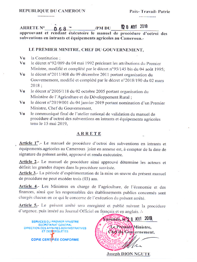 Arrete PM Manuel Procedure Octroi Subvention Ok | PDF