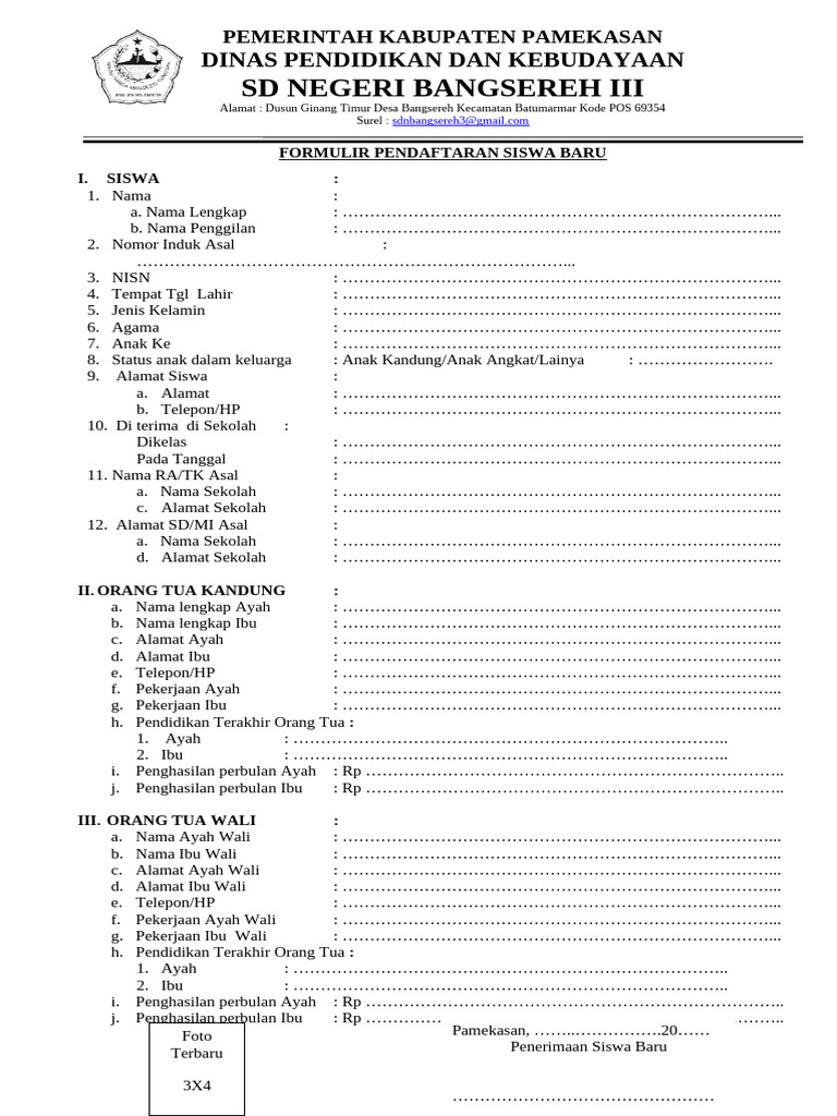 Formulir PPDB SDN Bangsereh 3 | PDF