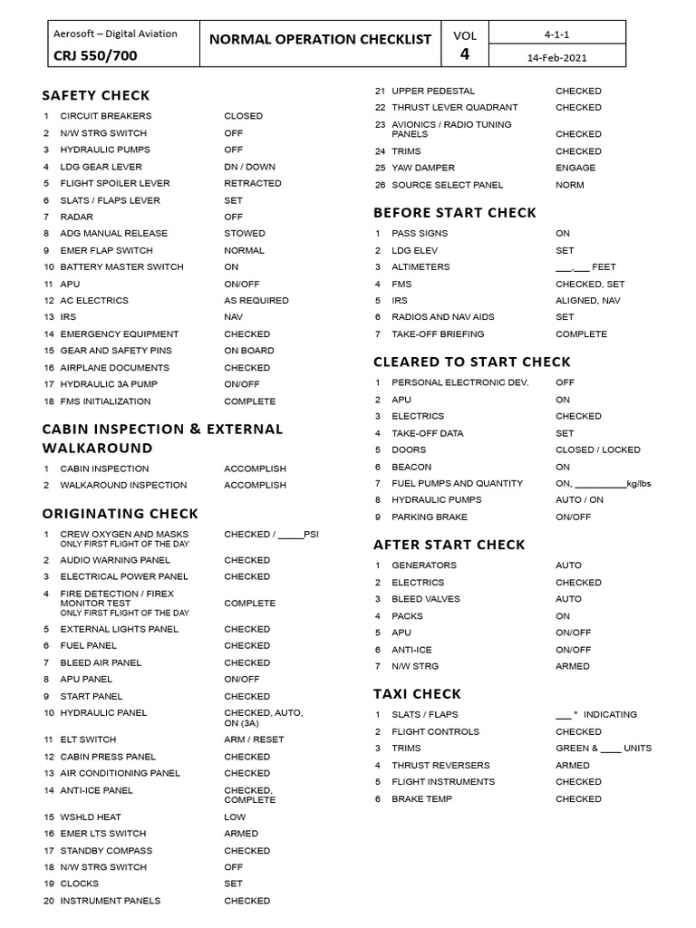 Checklist CRJ 550 700 | PDF | Transport | Aviation Safety