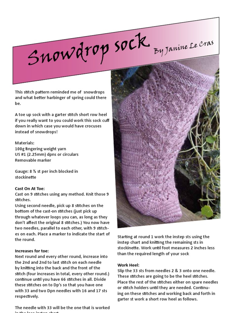 Spring Snowdrop Sock Pattern | PDF | Knitting | Needlework