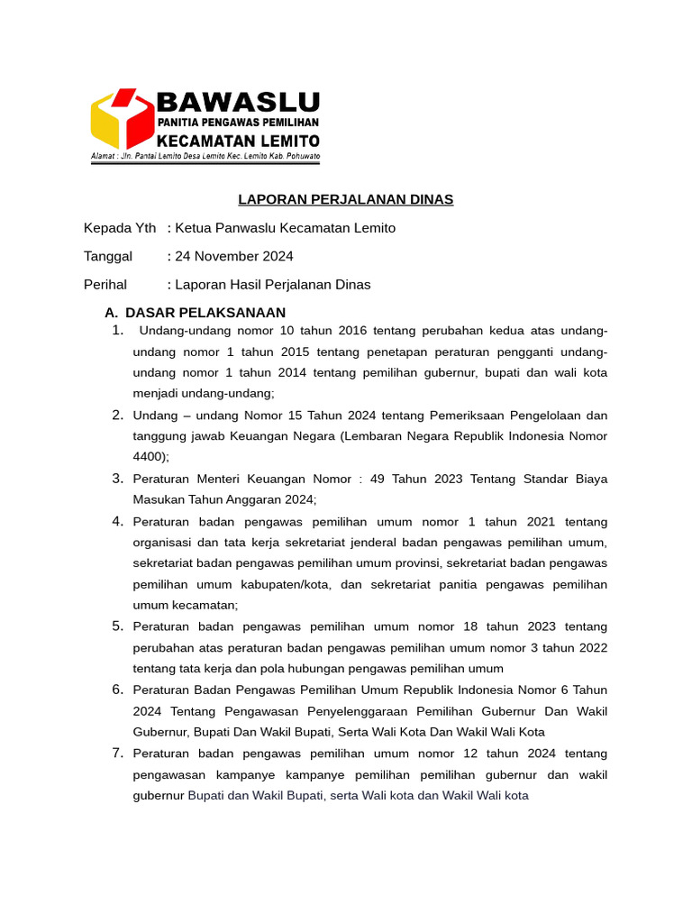 Laporan Perjalanan Dinas 24 Nofember Patroli | PDF