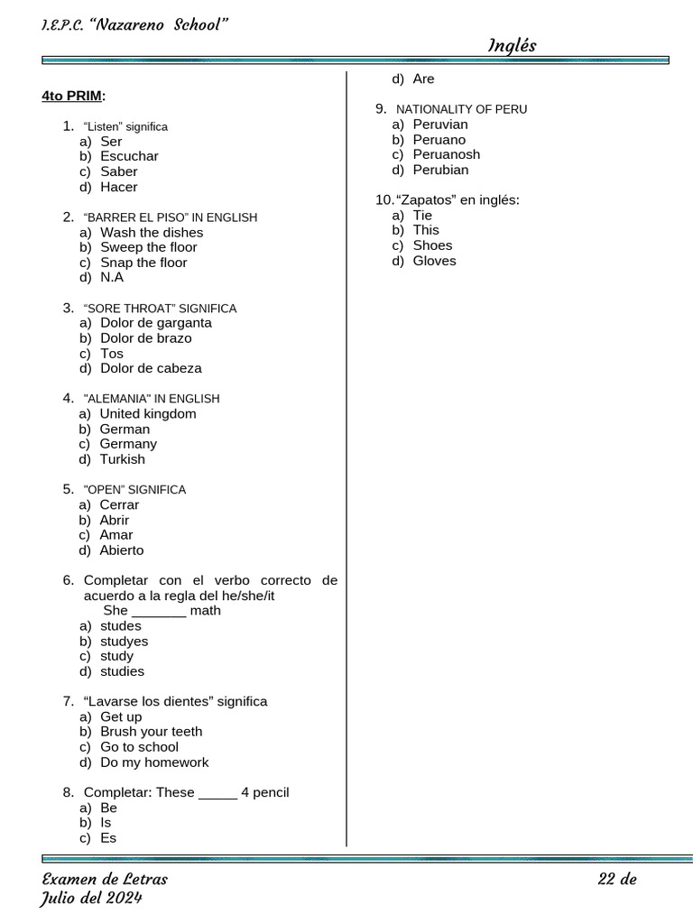 4to Prim Simulacro Diciembre | PDF