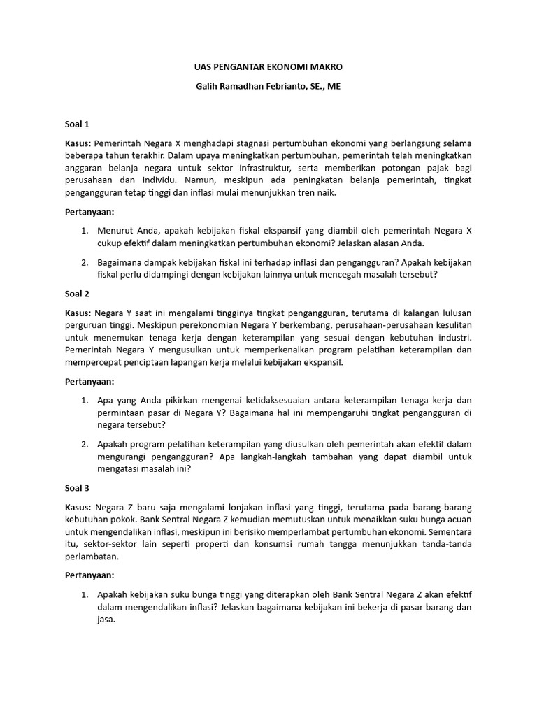 Soal Uas Pengantar Ekonomi Makro | PDF
