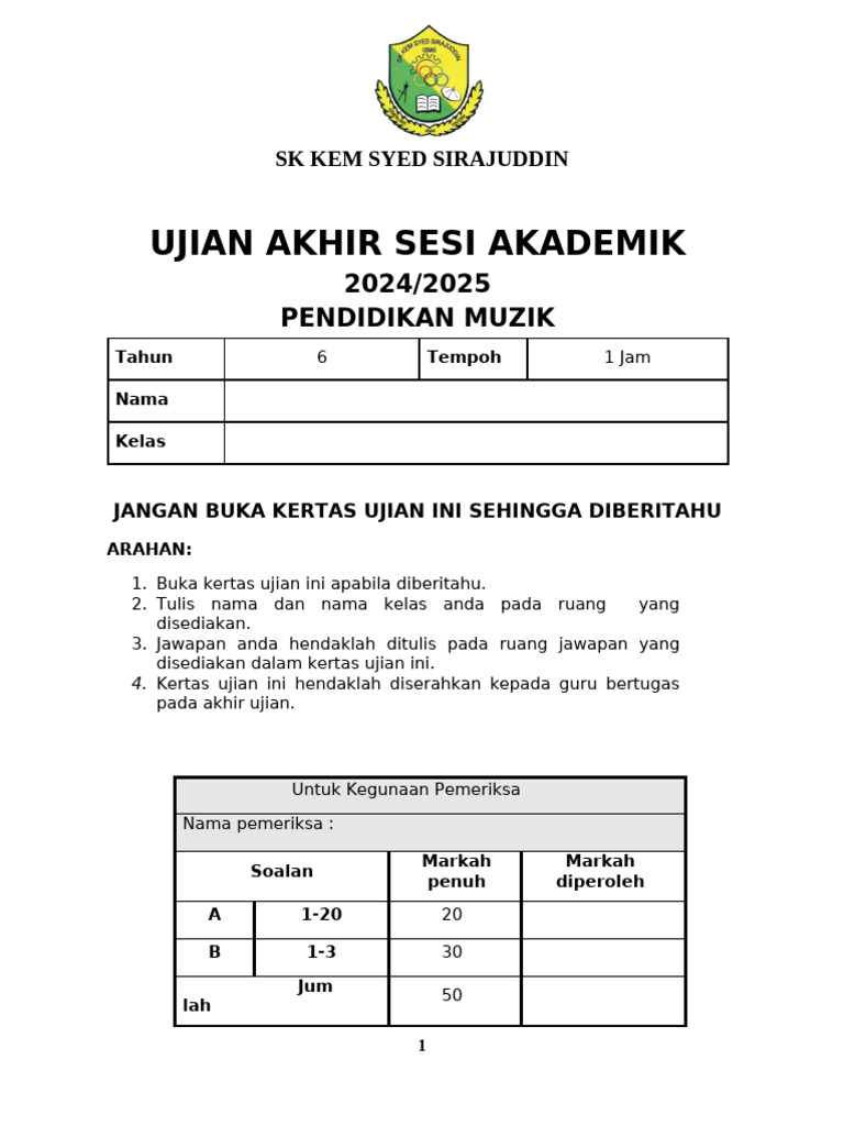 Uasa Muzik Tahun 6 | PDF