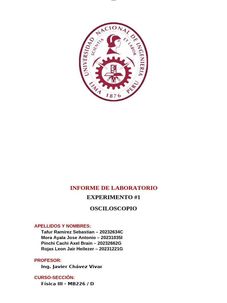 Informe Lab1 Fisica III - Osciloscopio - Final | PDF | Electrónica | Ciencia de los Materiales