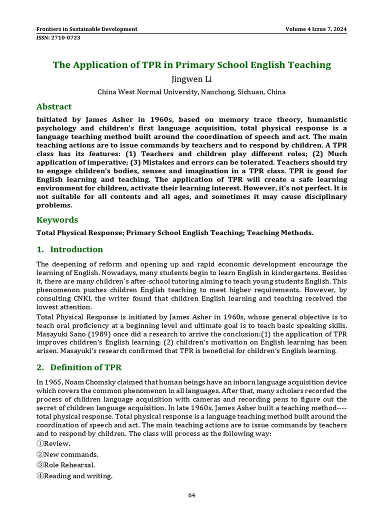 The Application of TPR in Primary School English T | PDF | Learning ...
