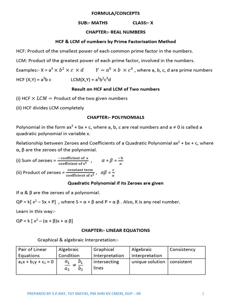 Formula Maths X | PDF | Factorization | Circle