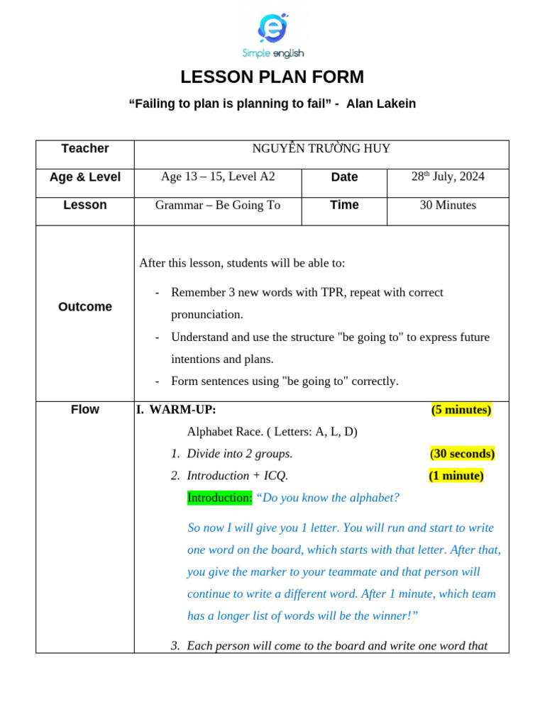 SE Lesson Plan Form | PDF | Human Communication | Linguistics