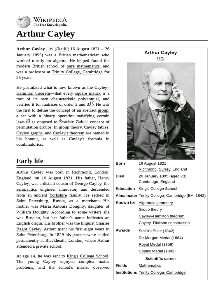 Arthur_Cayley | PDF | Mathematics | Algebra