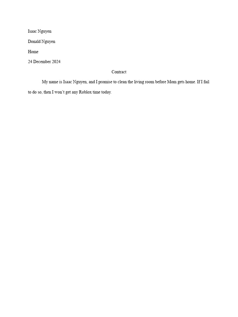 Isaac's Cleaning Contract for Roblox Time | PDF