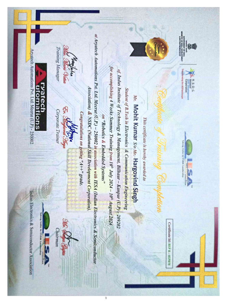 Summer Training Certificate | PDF