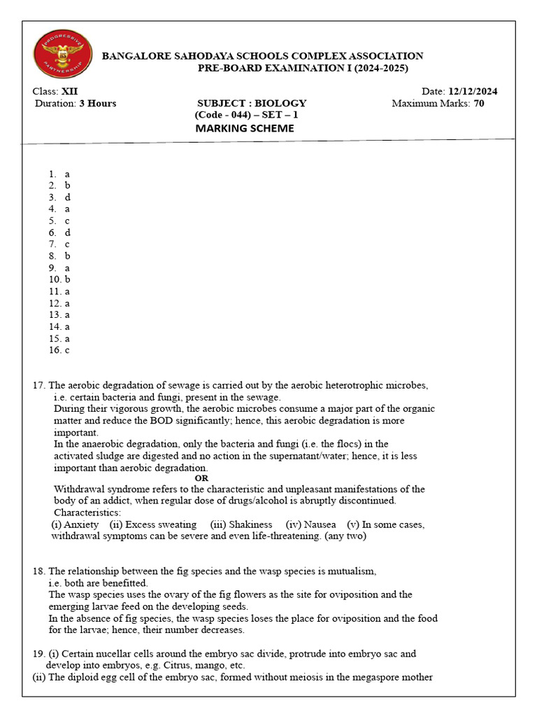 CLASS XII BIO SET 1 MS | PDF | Menstrual Cycle | Luteinizing Hormone