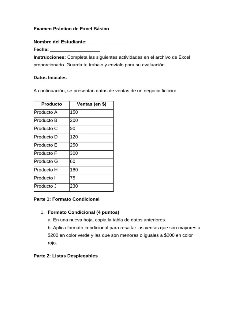 Examen Práctico de Excel Básico | PDF