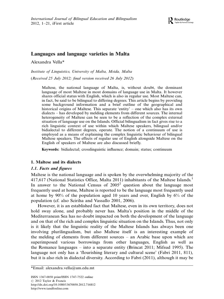 A. Vella - Languages and Language Varieties in Malta | PDF | Malta | Arabic