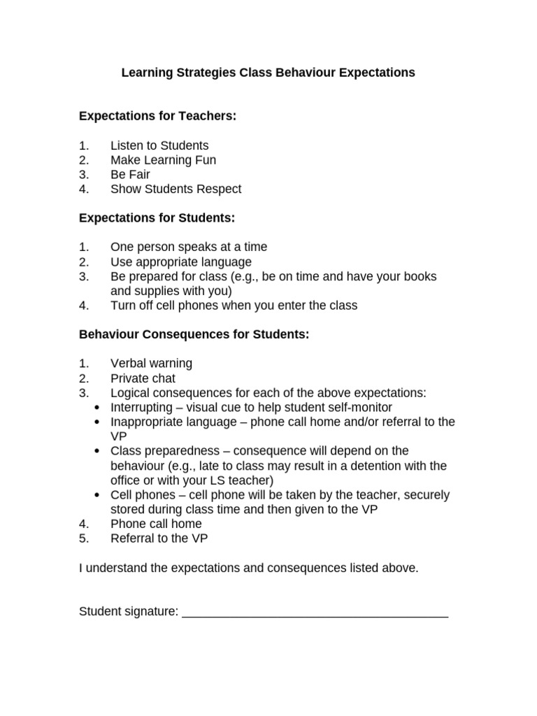 Behaviour Expectations | PDF