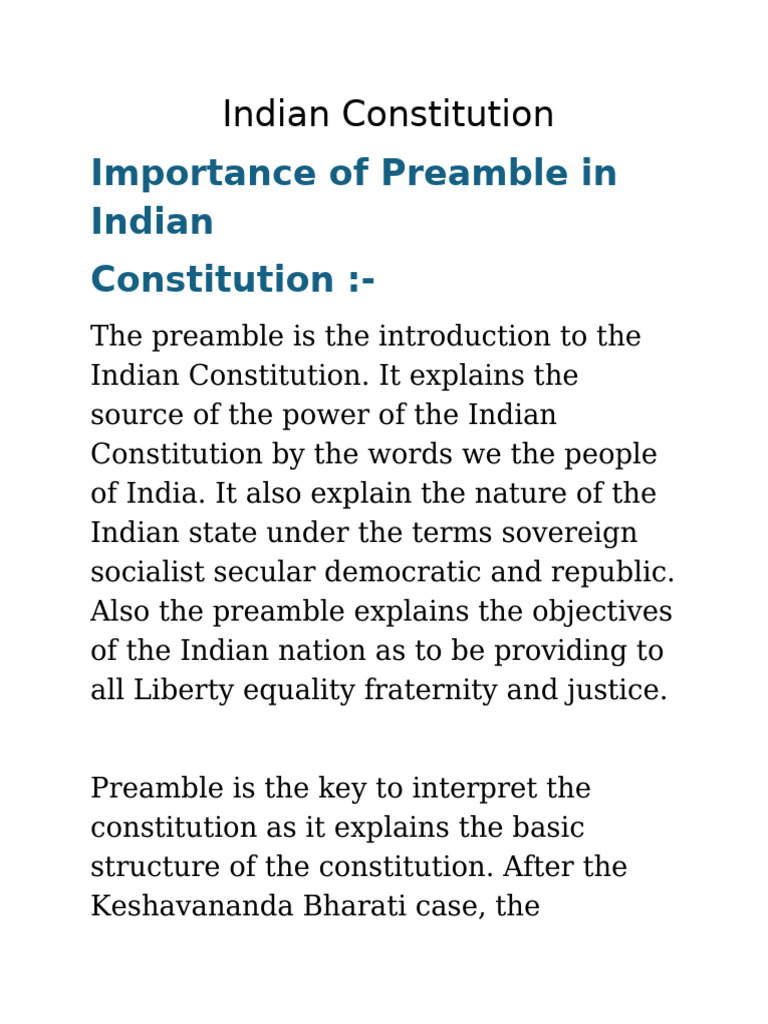 Importance of the Indian Constitution Preamble | PDF | Justice | Crime ...