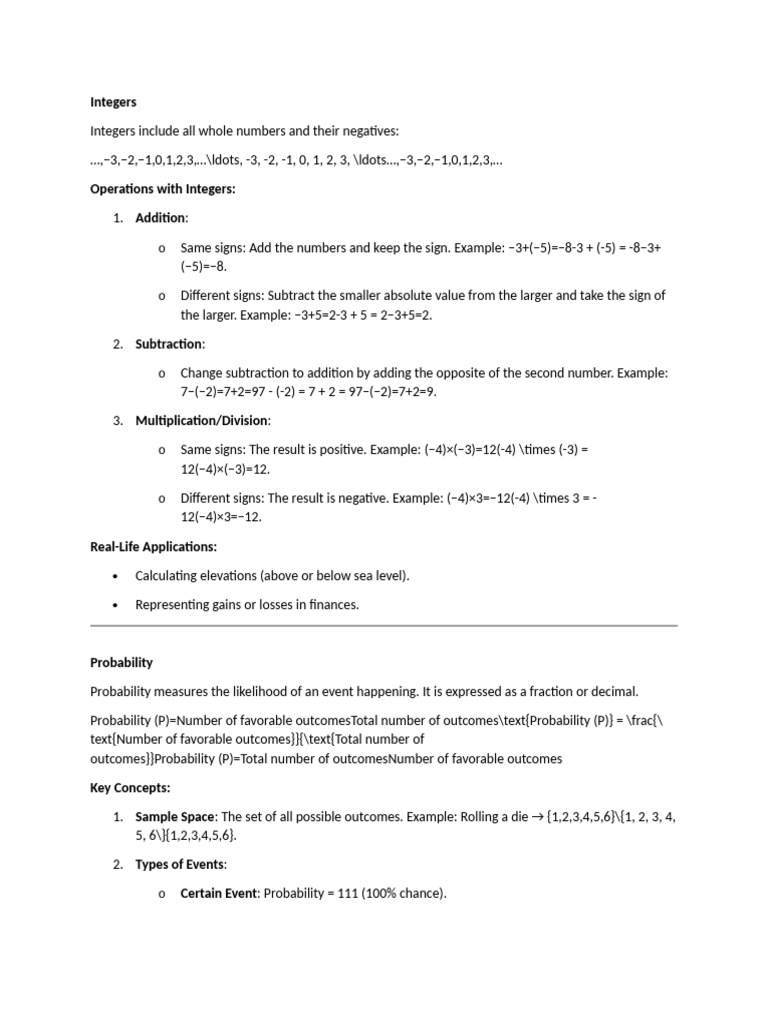 Understanding Integers and Probability | PDF