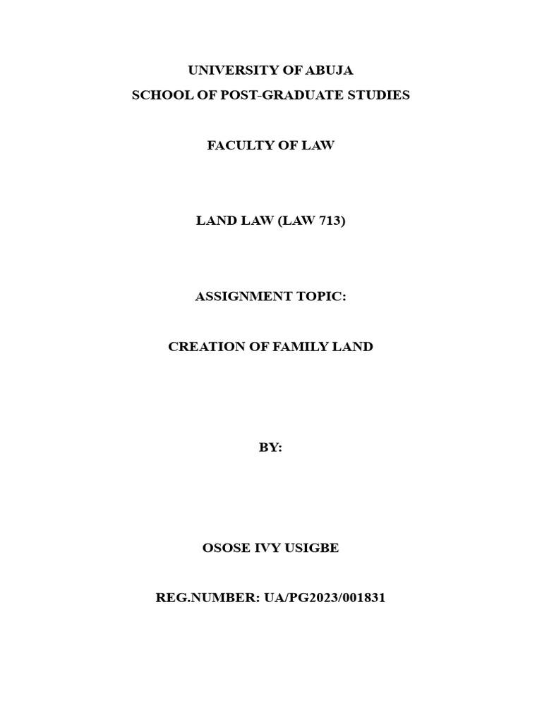 Osose Ivy Usigbe Creation of Family Land | PDF | Consent | Social ...