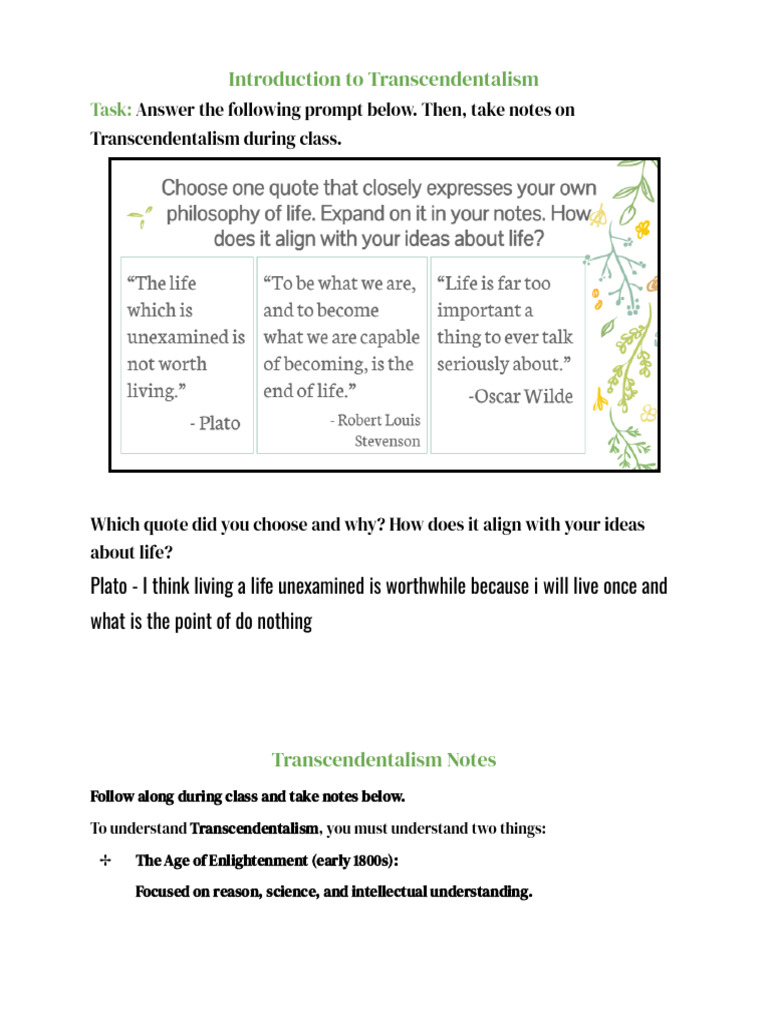 Introduction to Transcendentalism | PDF | Transcendentalism | Idea