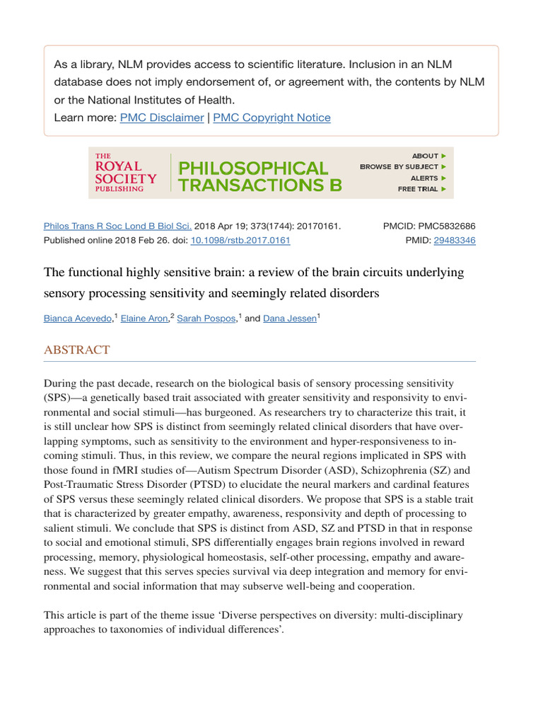 The Functional Highly Sensitive Brain: A Review of The Brain Circuits ...