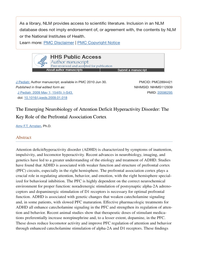 The Emerging Neurobiology of Attention Deficit Hyperactivity Disorder - The Key Role of The ...