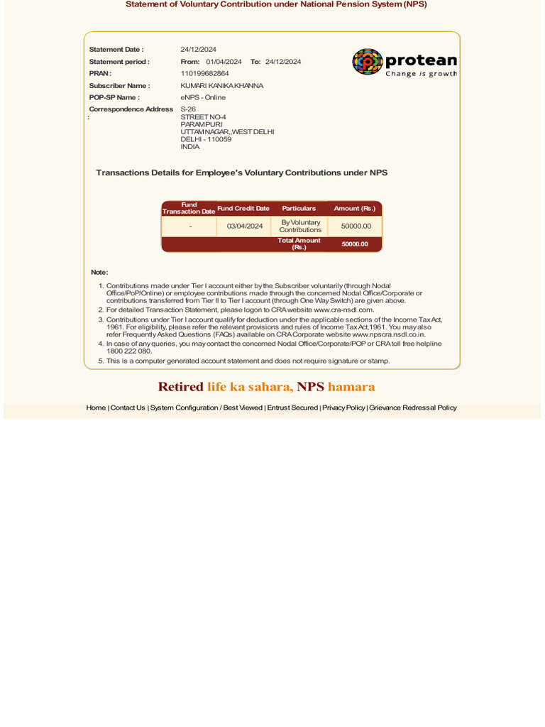 NPS Contribution Statement 2024 | PDF