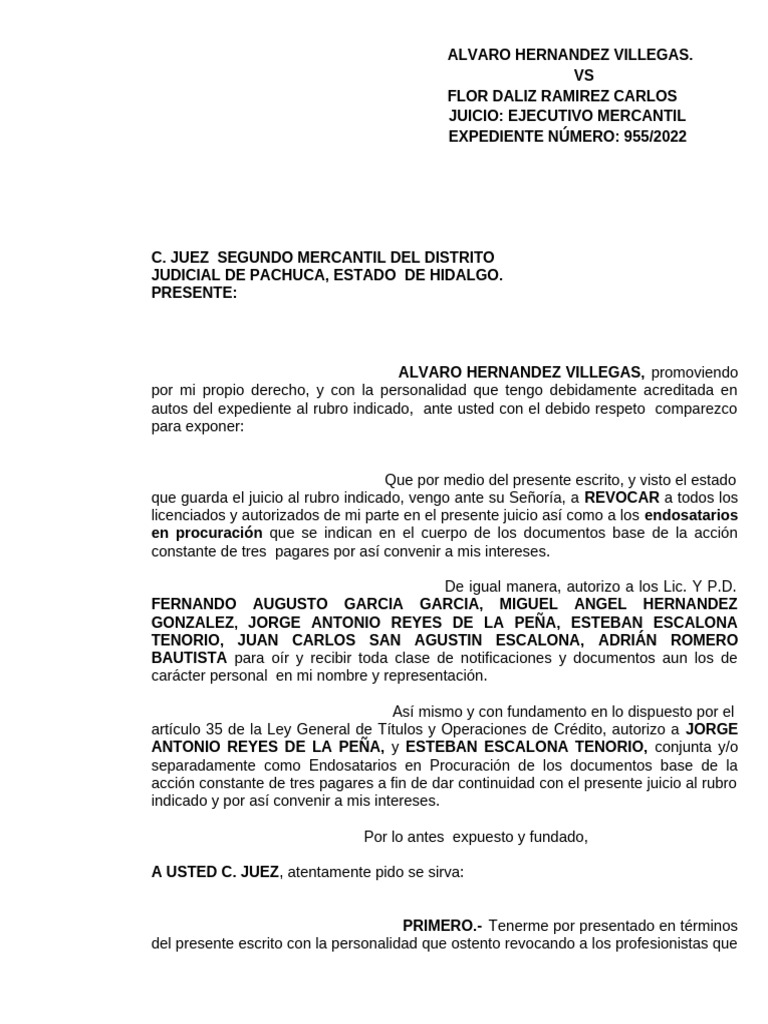 Revocación de Poder en Juicio Mercantil | PDF