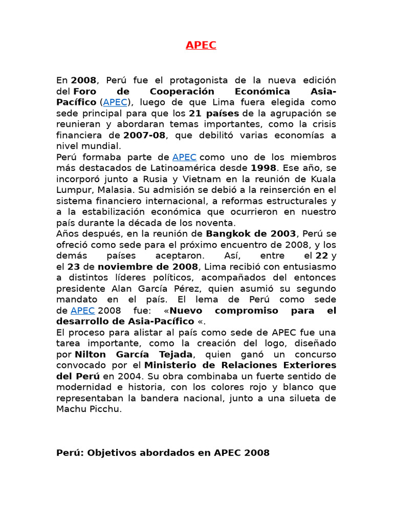 Apec y Actividad | PDF | Cooperacion economica Asia Pacifico | Perú