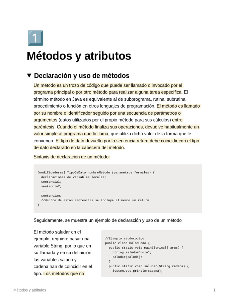 Metodos - y - Atributos Java Programacion Dam | PDF | Método (programación de computadora ...