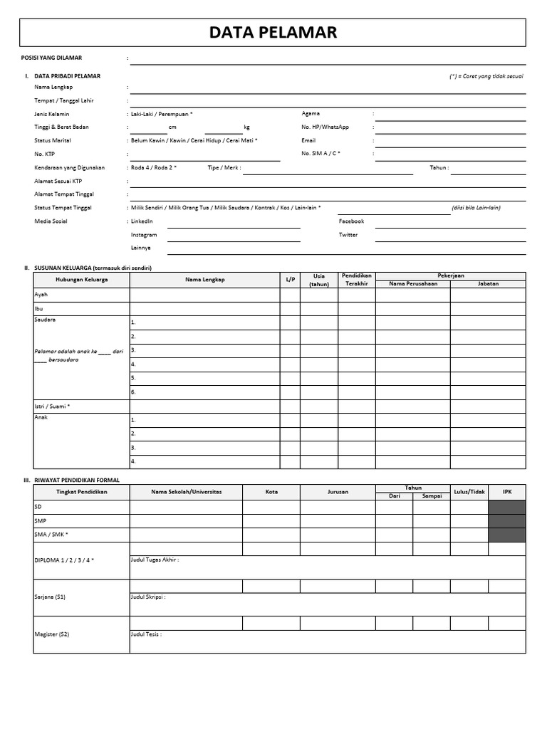 FORM-SPS-HRD-002-02 Data Pelamar | PDF